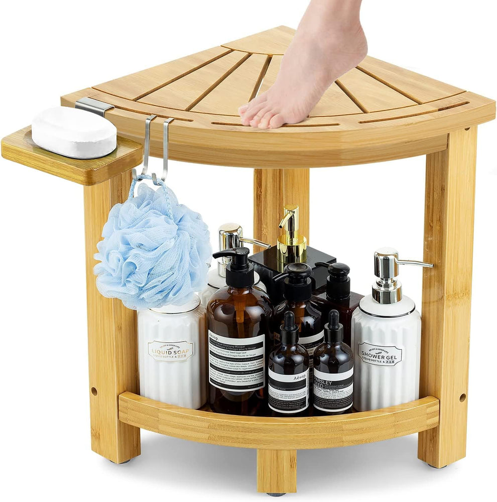 ETECHMART Bamboo Corner Shower Stool Bath Bench