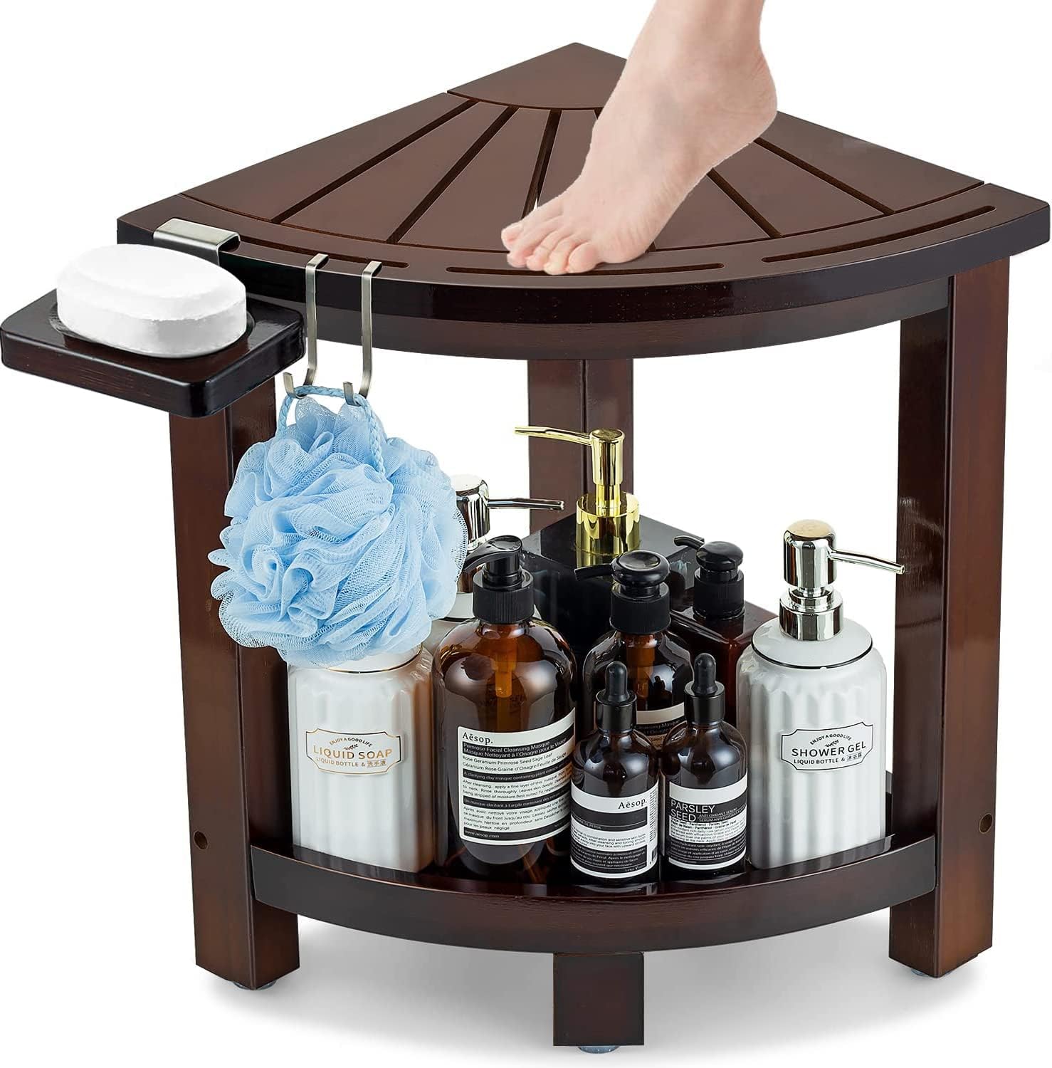 ETECHMART Bamboo Corner Shower Stool Bath Bench