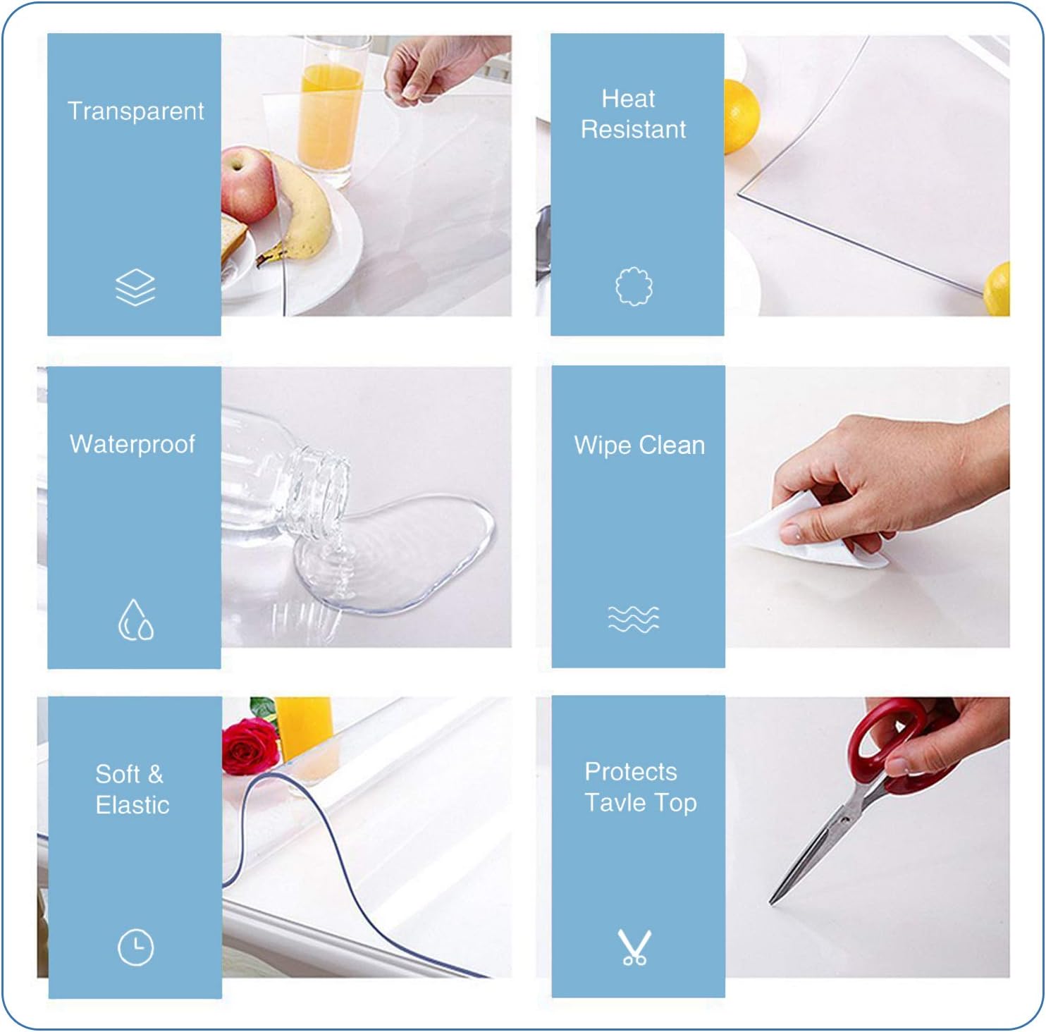ETECHMART Clear PVC Table Top Protector Thick Multi Size